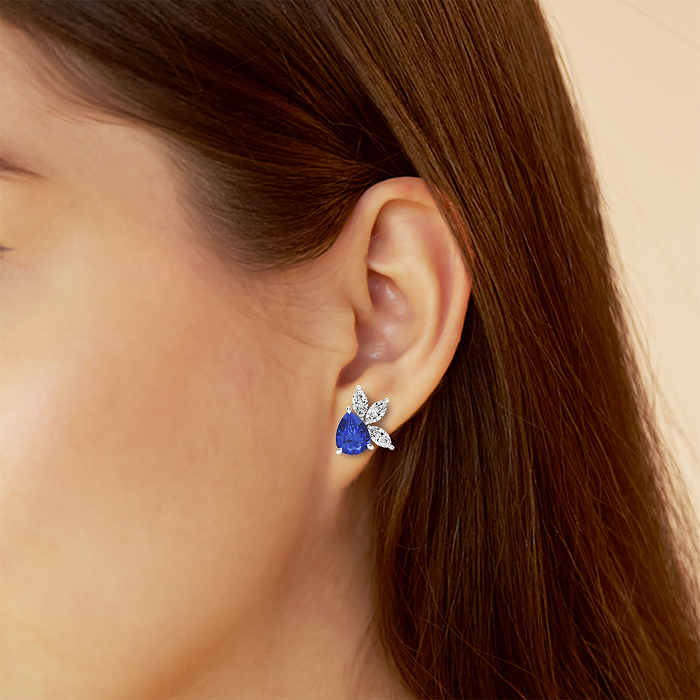 9.0X7.0 mm Pear Shaped Created Sapphire and 1 3/4 ctw Marquise Lab ...