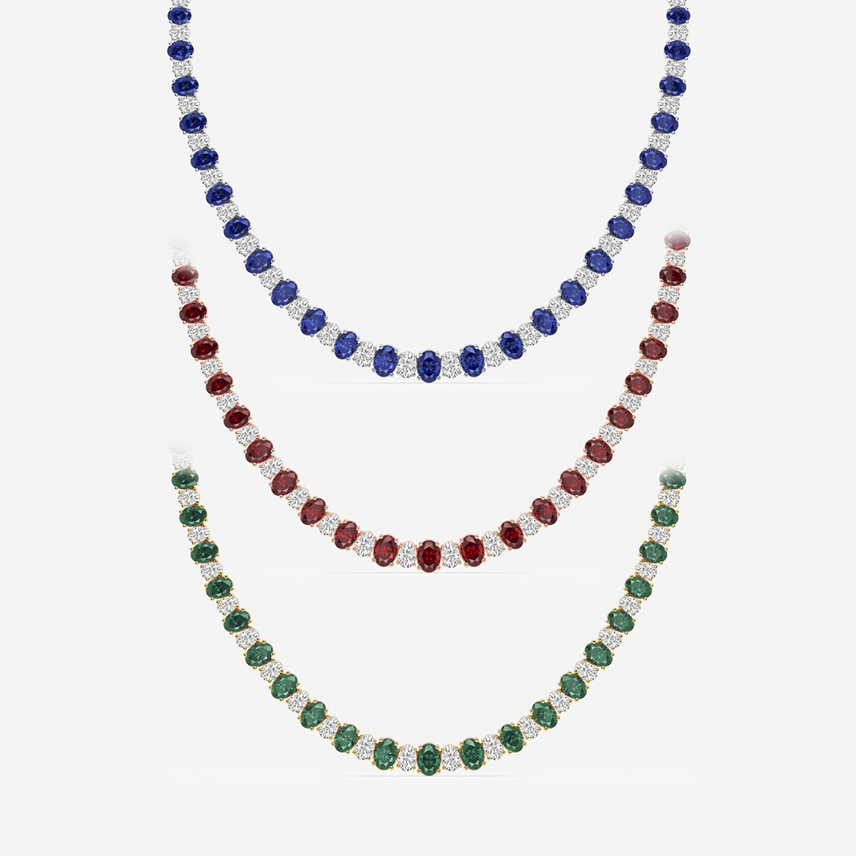 7.5x5.2 mm Oval Cut Created Ruby and 10 ctw Oval Lab Grown Diamond Graduated Fashion Necklace ...