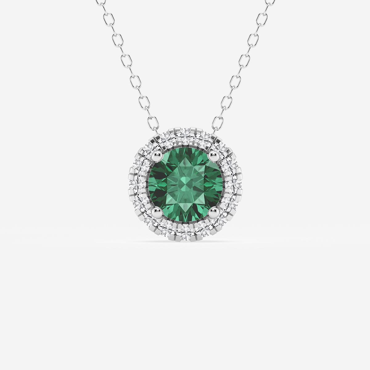 6.5 mm Round Created Sapphire and 1/5 ctw Round Lab Grown Diamond Halo ...