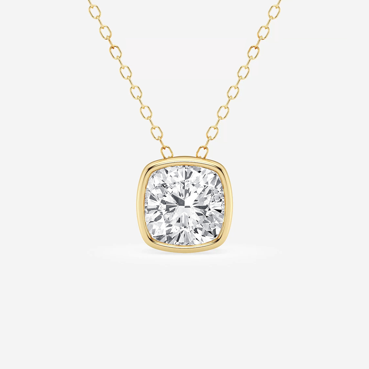 2 ctw Cushion Lab Grown Diamond Bezel Set Solitaire Pendant with Adjustable Chain 14K Yellow ...