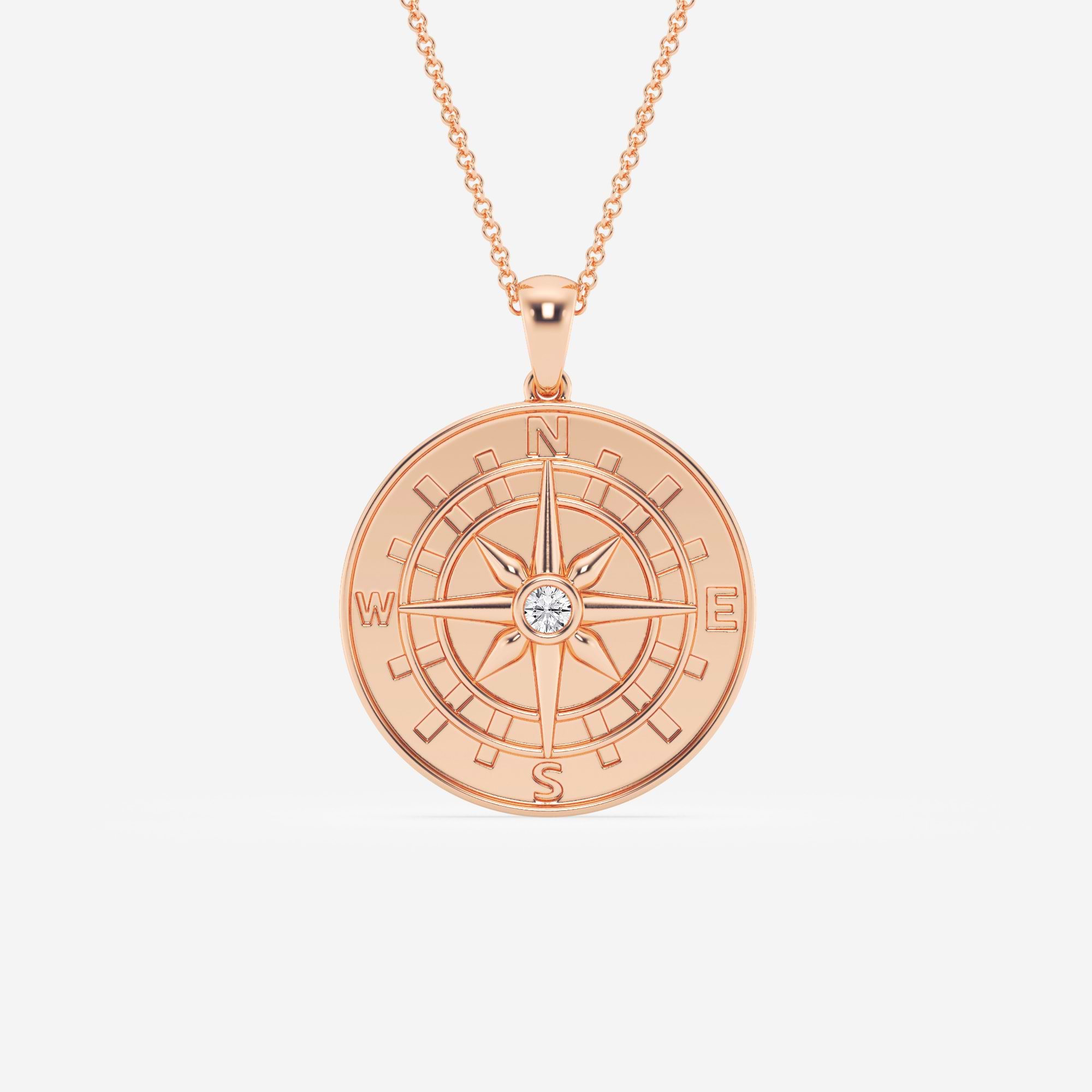 1/10 ctw Round Lab Grown Diamond Compass Pendant 14K Rose Gold, F, VS2