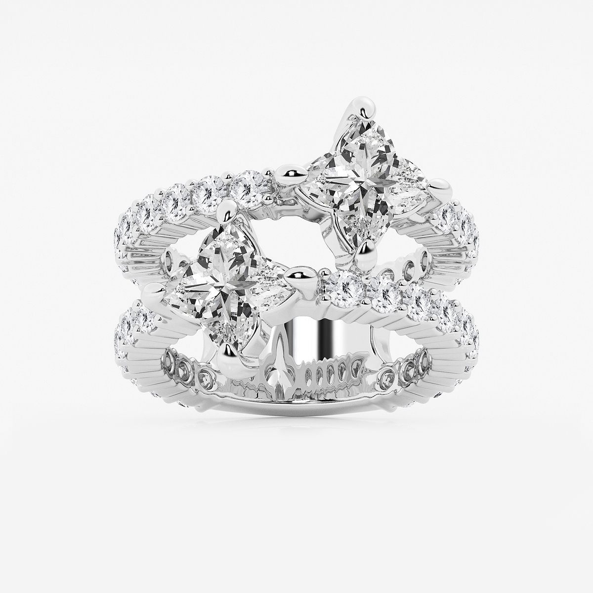 Muse - Asymmetric Floral Cut Diamond Ring 14K White Gold, F, VS2