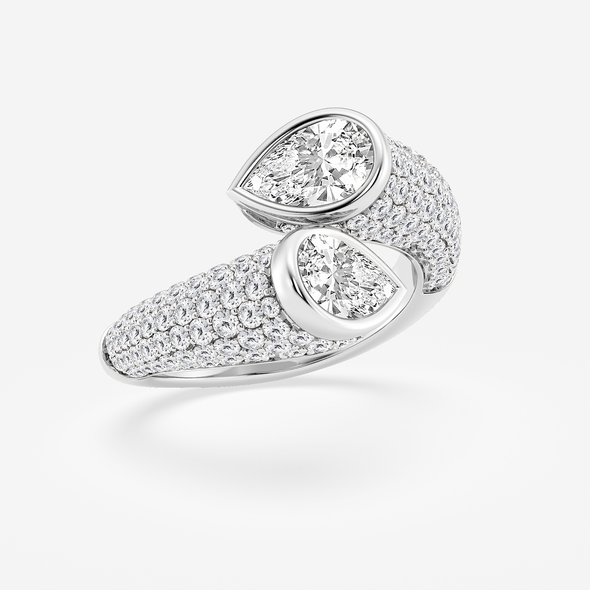 3 3/4 ctw Pear Lab Grown Diamond Pave Bypass Fashion Ring - Grownbrilliance