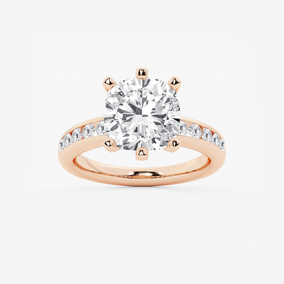 5 3/8 ctw Cushion Lab Grown Diamond Six Prong Channel Set Side Stone ...