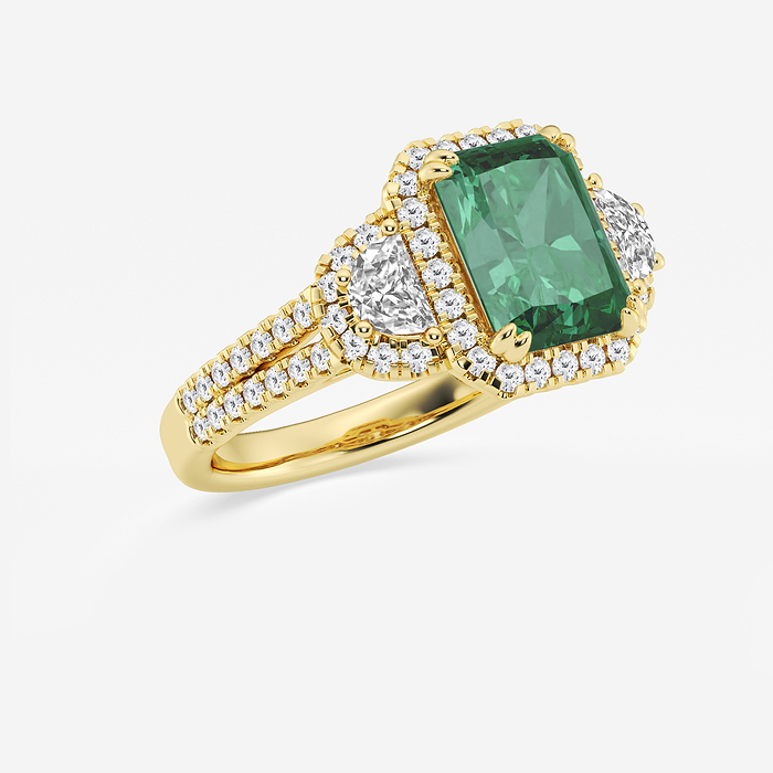 9X7 mm Radiant Cut Created Emerald and 7/8 ctw Round and Half Moon Lab ...