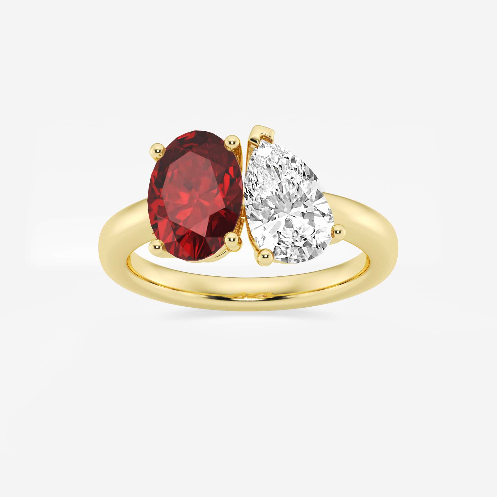 Sloane 9x7mm Oval Cut Created Ruby and 1 1/2 ctw Pear Cut Lab Grown Diamond Two Stone Engagement ...