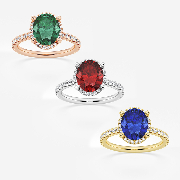 10x8mm Oval Cut Created Ruby and 2/5 ctw Lab Grown Diamond Halo ...