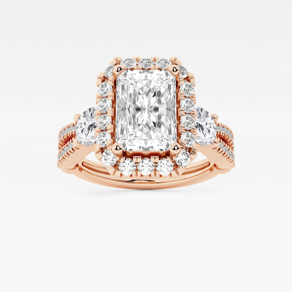 3 ctw Radiant Lab Grown Diamond Knot Halo Engagement Ring - Grownbrilliance