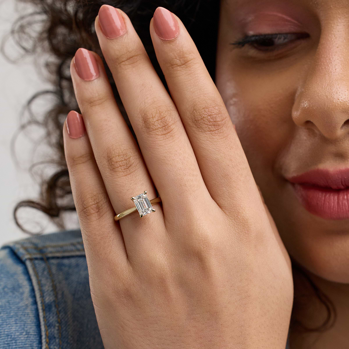 Vera 3/4 ctw Emerald Lab Grown Diamond Petite Solitaire Engagement Ring 14K Yellow Gold, F, VS2