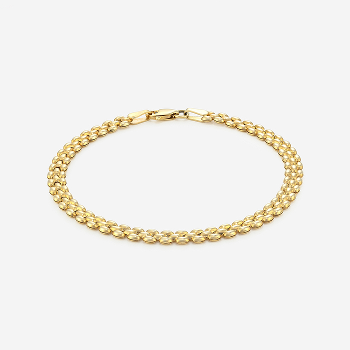 Plain Gold Three Row Oval Bead Chain Bracelet - Grownbrilliance